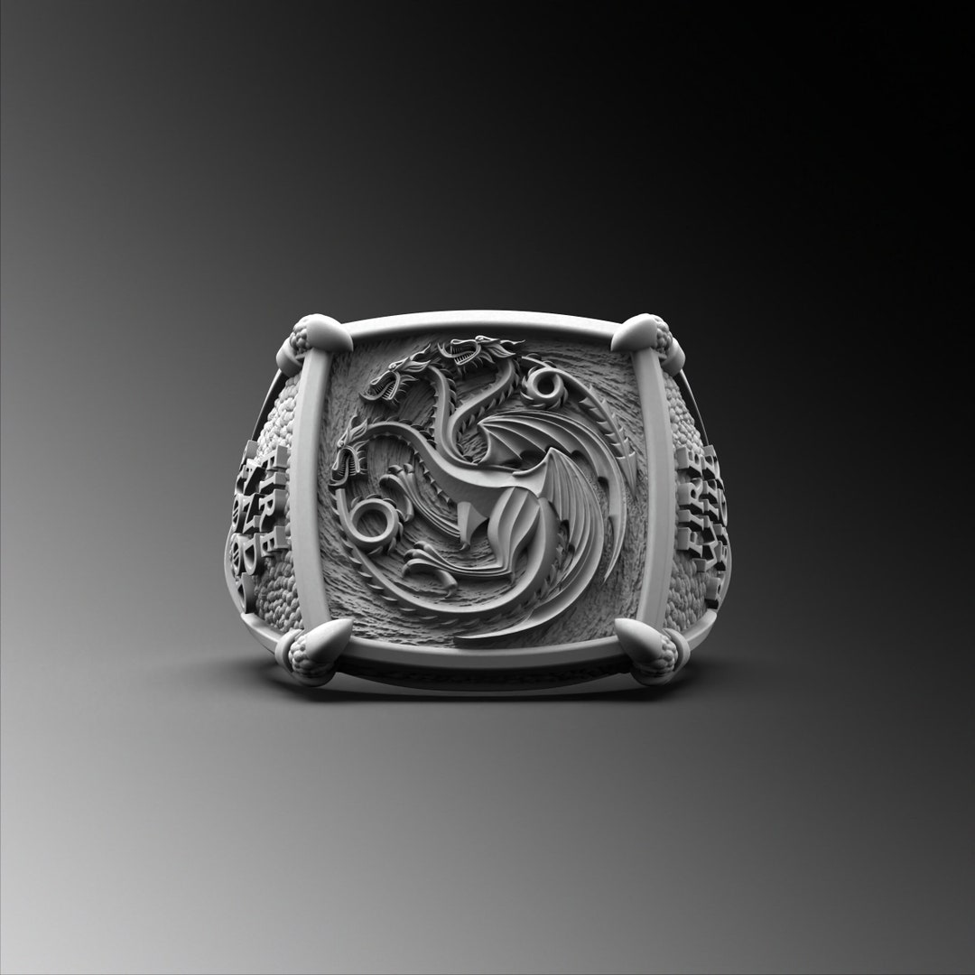 Dragon Skull Gothic Mens Signet Ring, Male Goth Ring in Oxidized ...