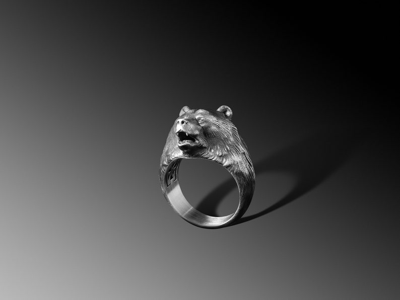 Mens Bear Ring Silver Bear Ring Mens Signet Ring Bear Head Rings for ...