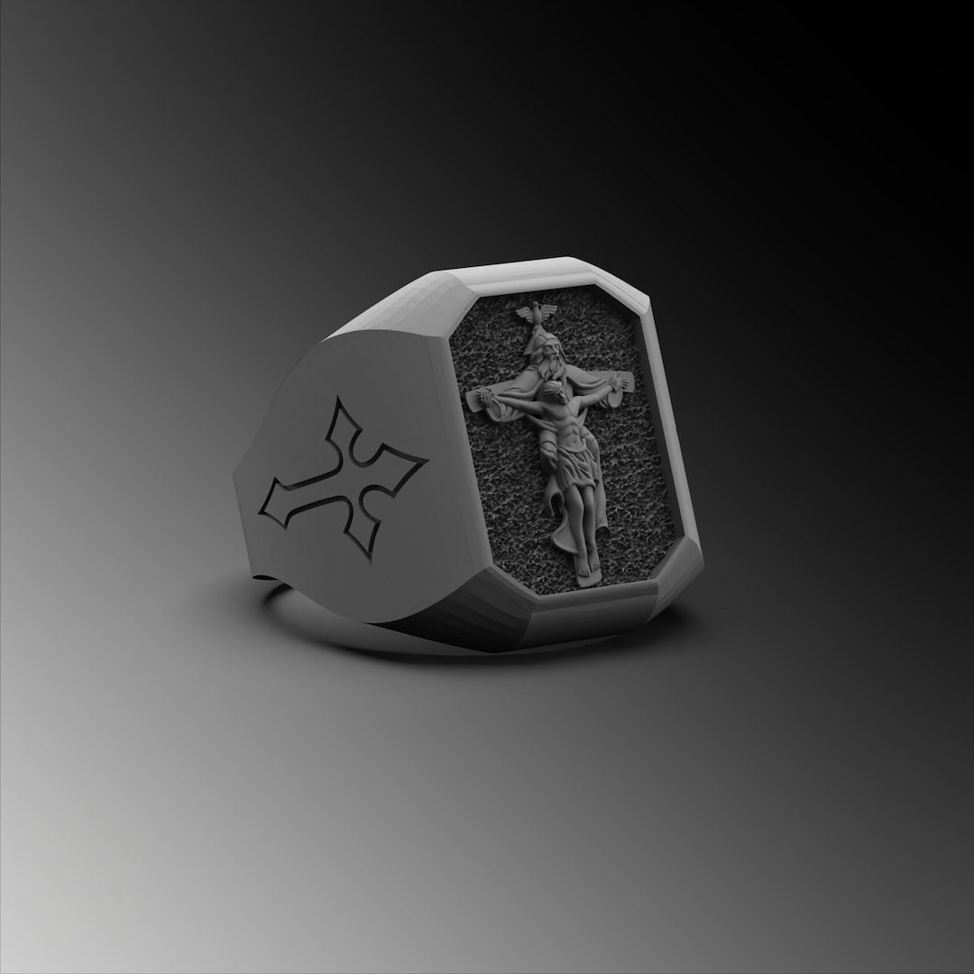 Silver Jesus Cross Ring the God Taking Jesus Beside Messiah Jesus Ring ...
