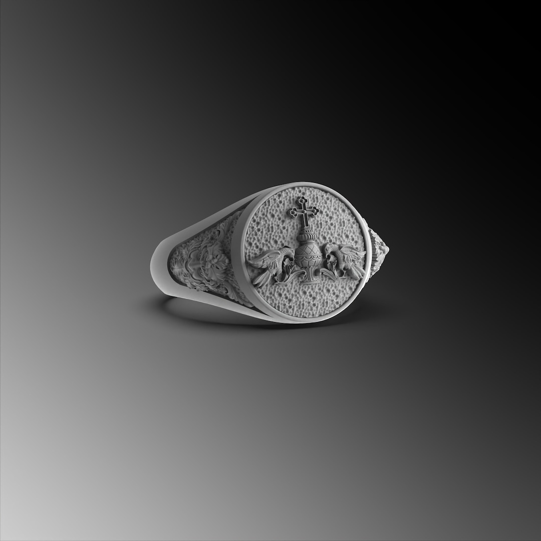 Silver Cross Signet Crest Ring for Man Cross Pinky Signet Ring Silver ...