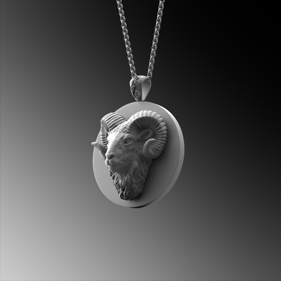 Silver Ram Pendant for Man Silver Ram Necklace Aries Horned Ram Men ...