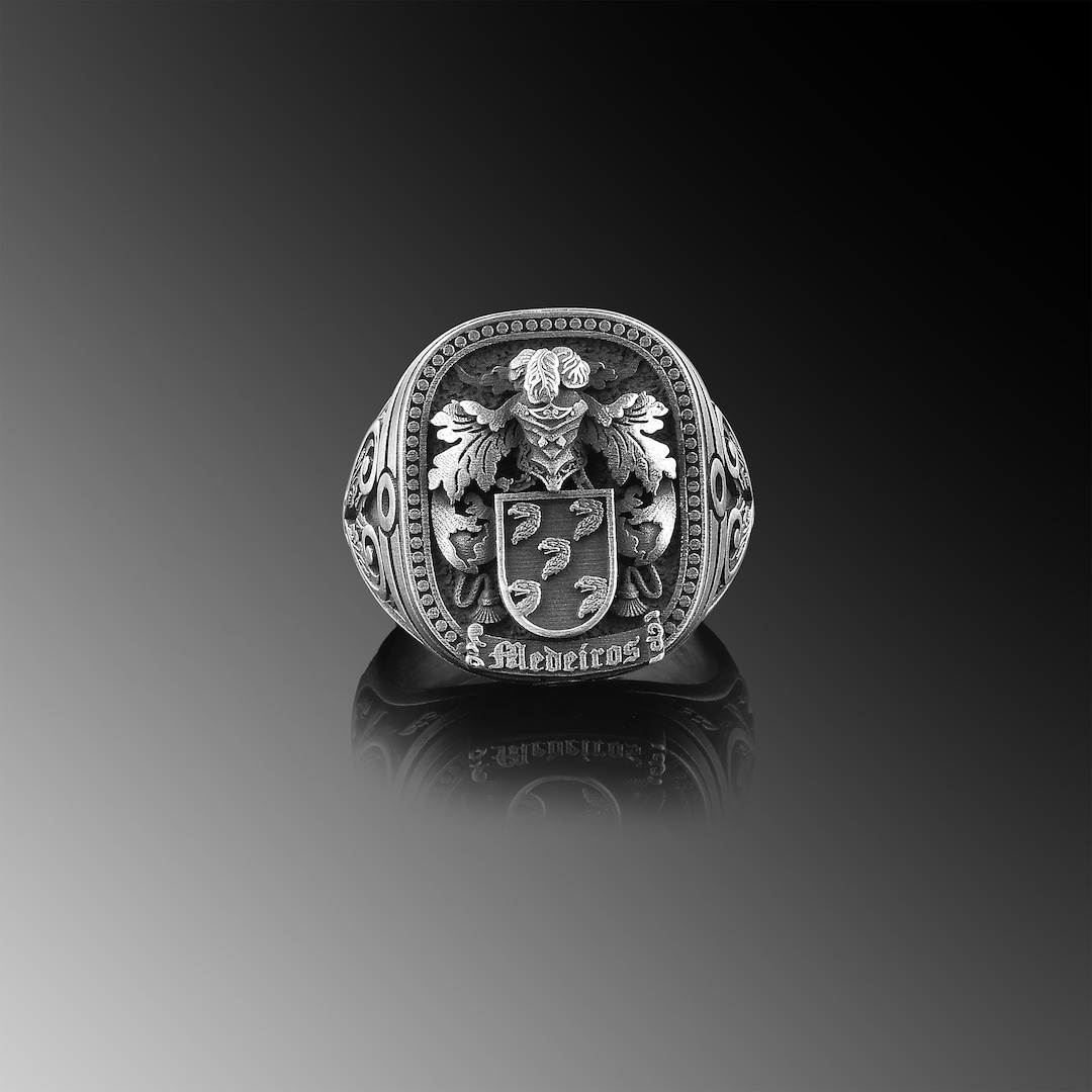 Family Crest Ring Coat of Arms Ring Men Custom Signet Ring Men Sterling ...