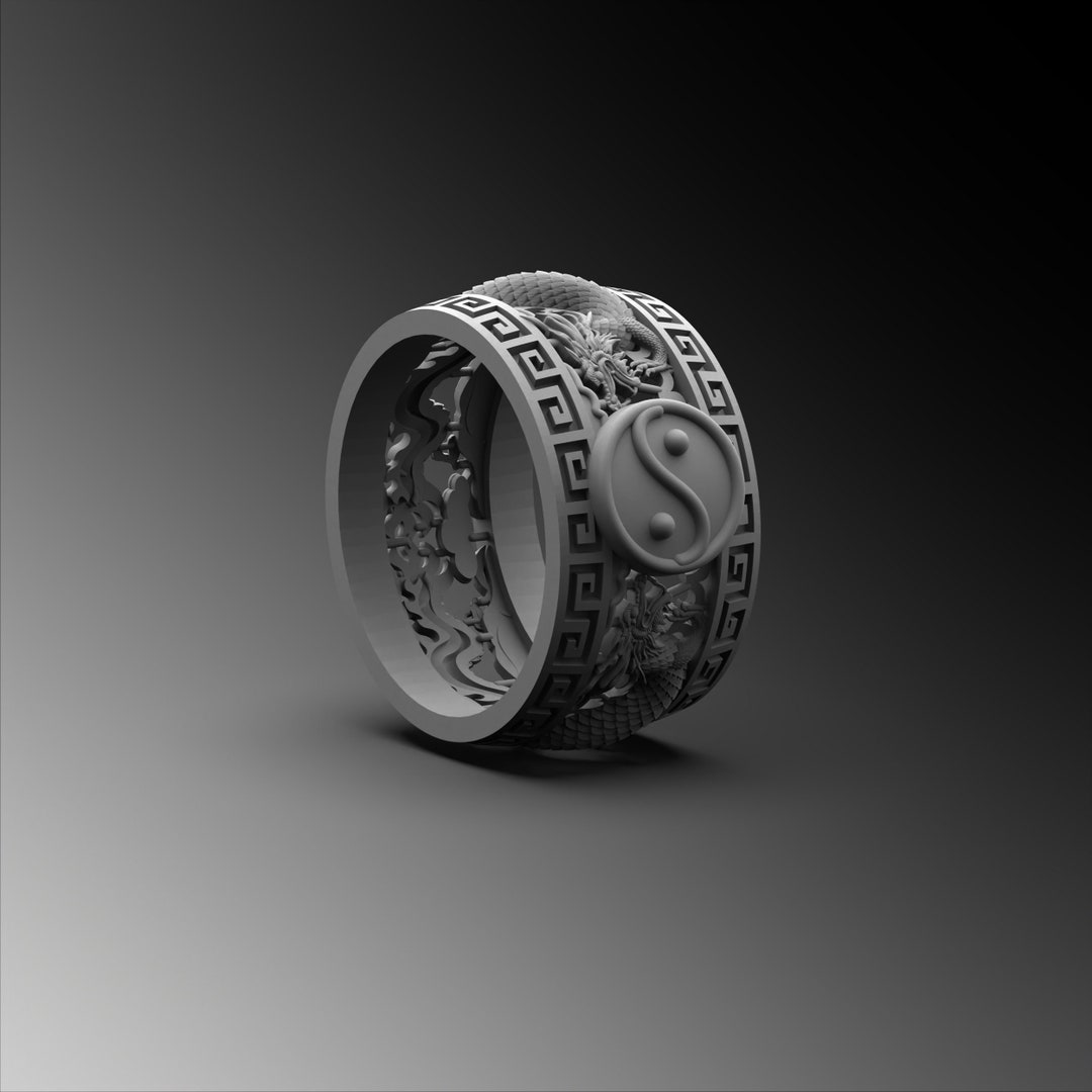 Silver Dragon Band Yin Yang Rings for Man Dragon Silver Ring Sterling ...