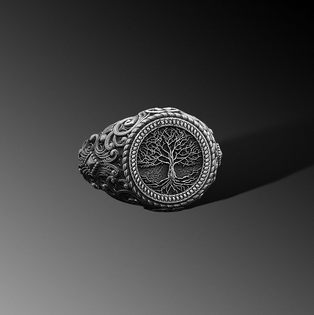 Handmade Sterling Silver Yggdrasil Tree of Life Signet Ring, Norse ...