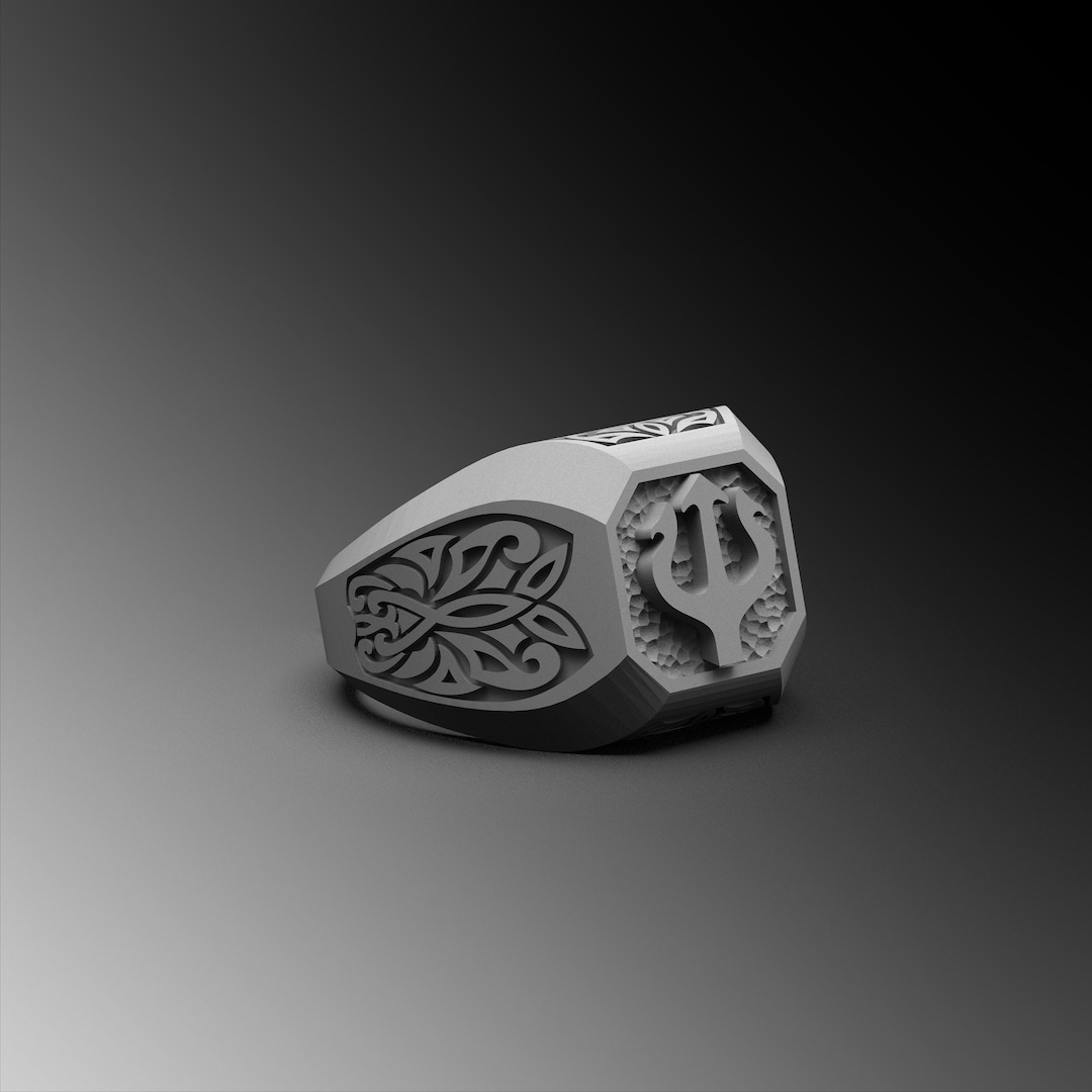 Trident Ring - Mens Signet Ring Silver Trident Ring Unique Celtic Rings ...