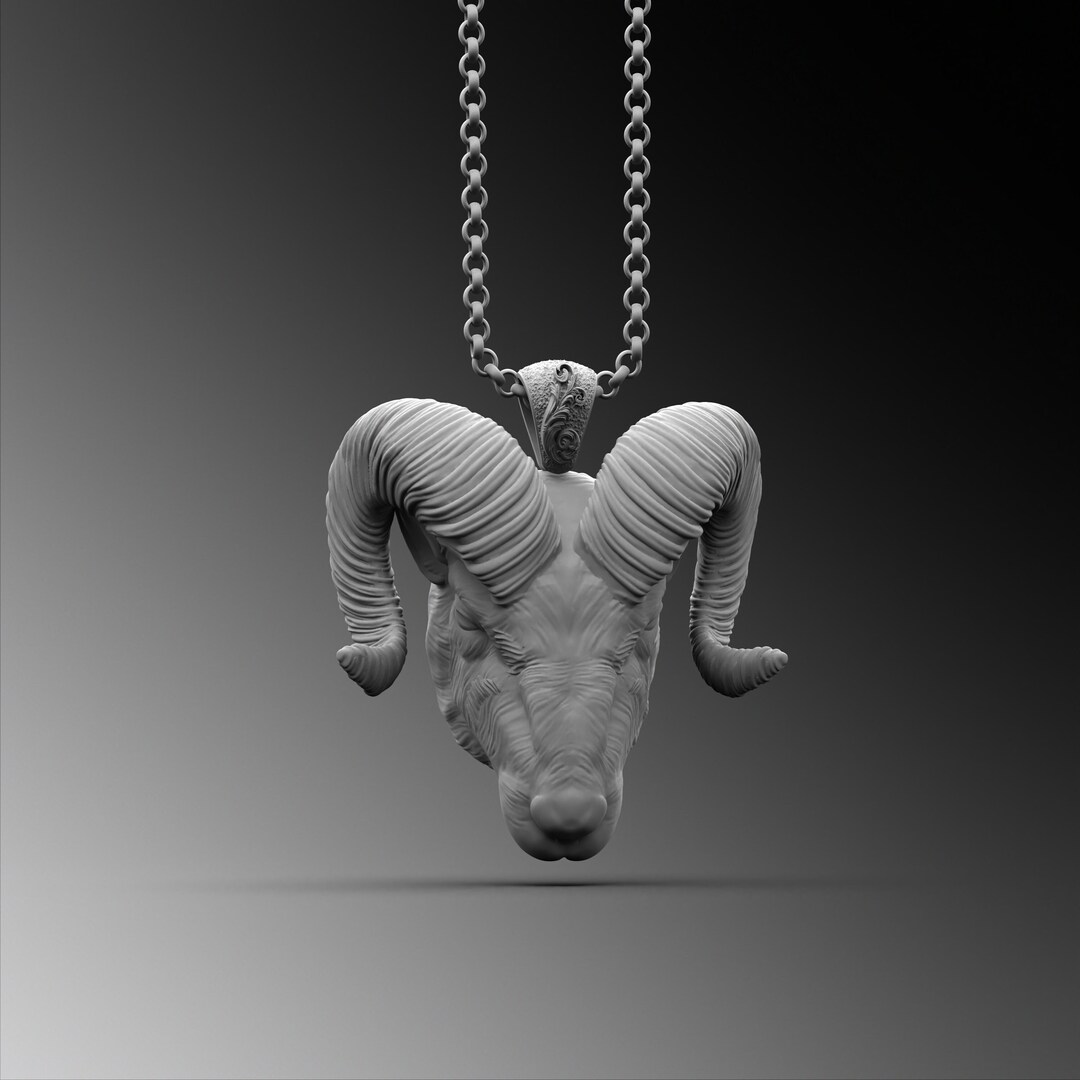 Silver Ram Pendant for Man Silver Ram Necklace Aries Horned Ram Men ...