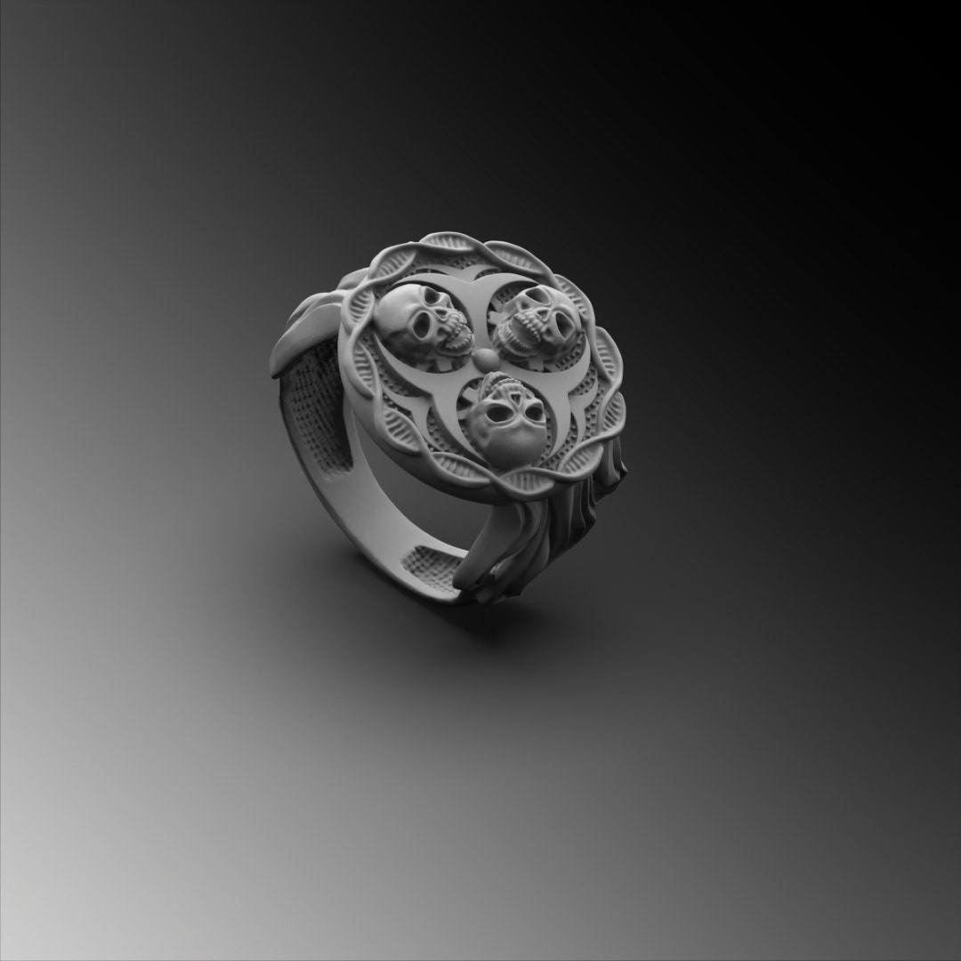 Toxic Skull Ring Sterling Biohazard Skull Rings for Man Skull Silver ...