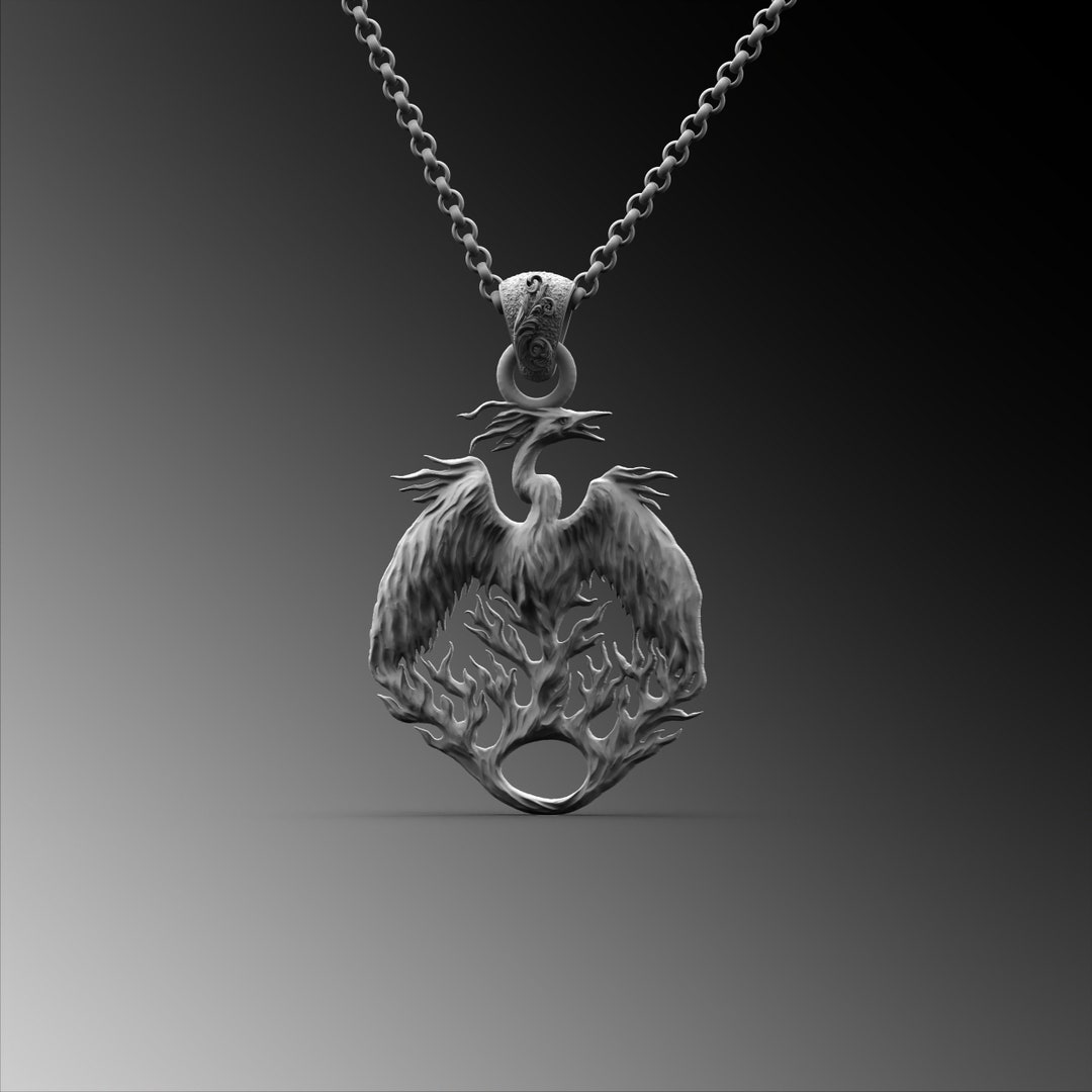 Winged Phoenix Sterling Silver Pendant Necklace, Phoenix Bird Pendant ...