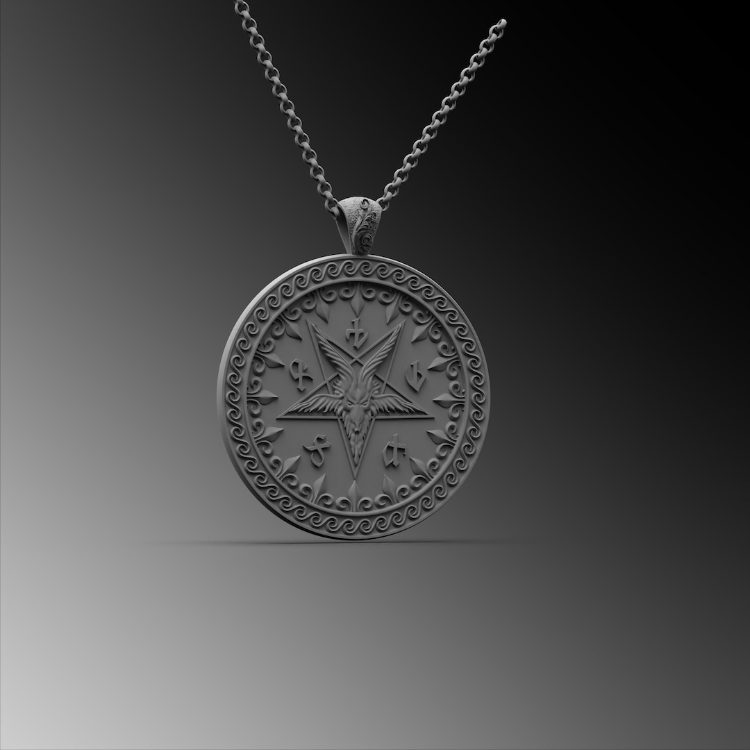 Silver Baphomet Satanic Pendant for Man Occult Satanic Necklace Mens ...