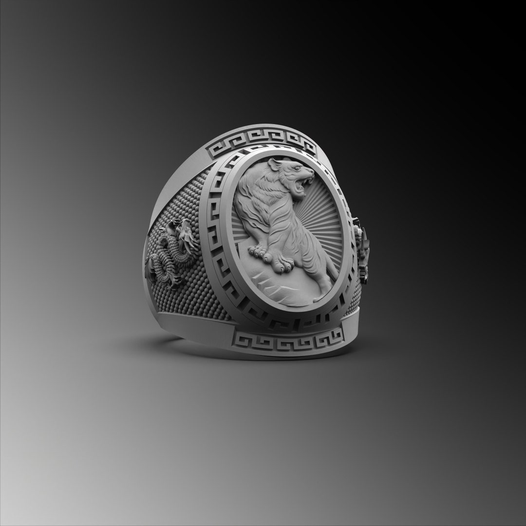 Mens Tiger Ring Silver Chinese Tiger Ring Men Signet Ring Tiger Head ...