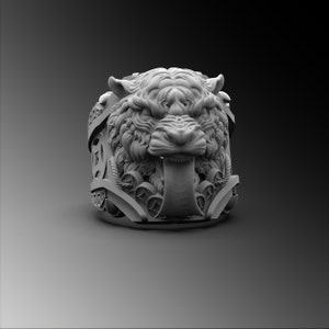 Angry Tiger Ring Silver Tiger Head Ring Men Signet Ring Angry Tiger ...