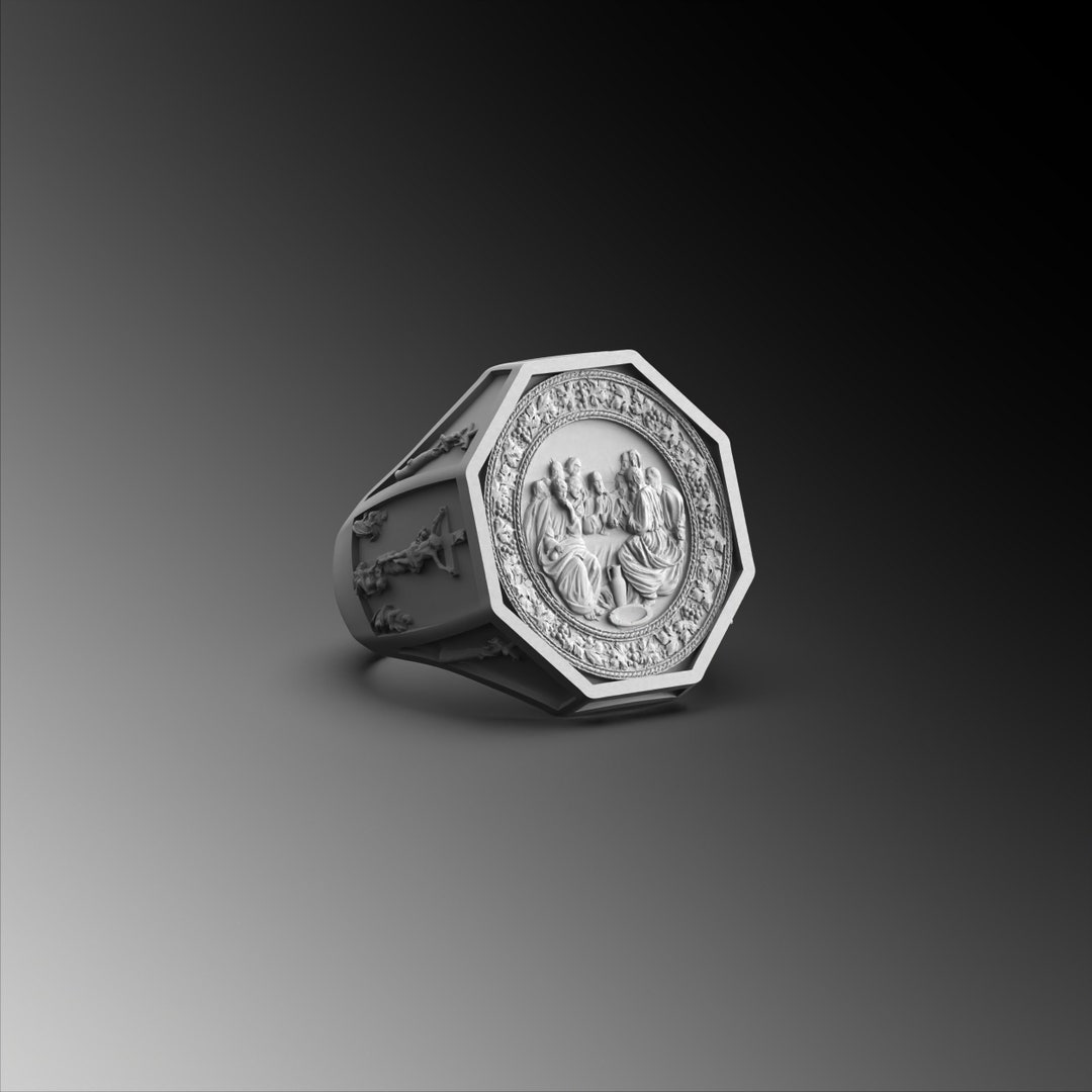 Last Supper Handmade Sterling Silver Men Band Ring, Last Supper Wedding ...