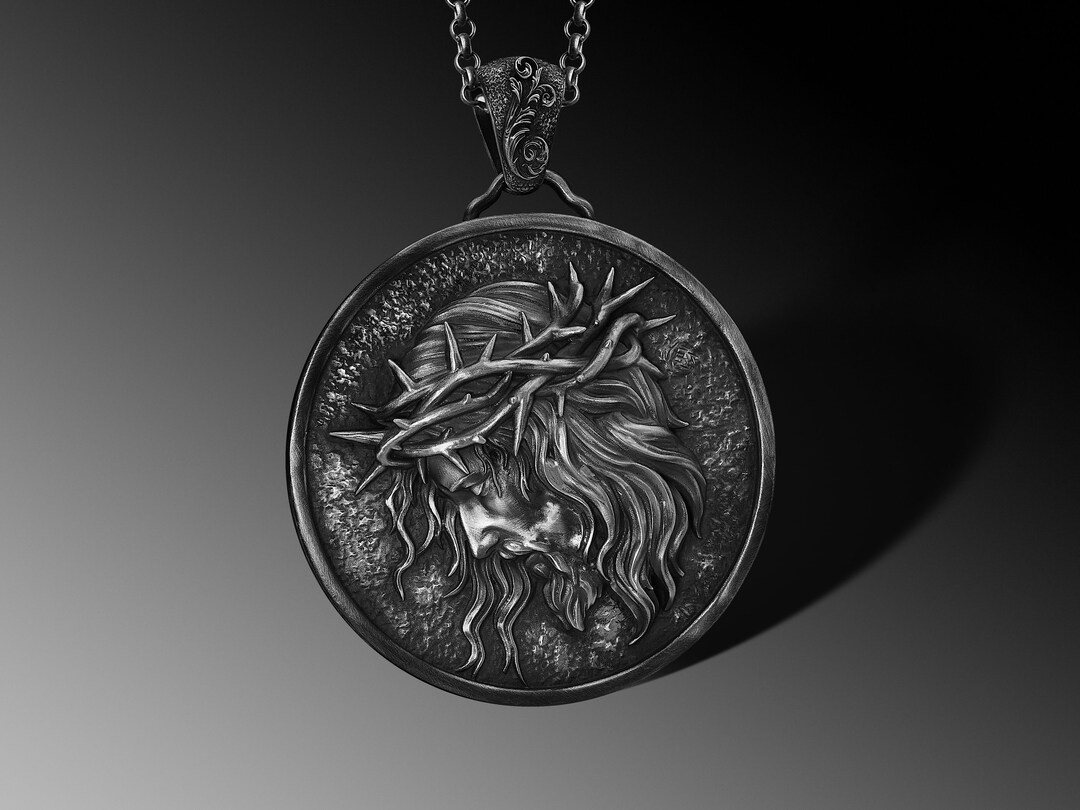 Handmade Sterling Silver Jesus Christ Crown of Thorns Pendant Necklace ...