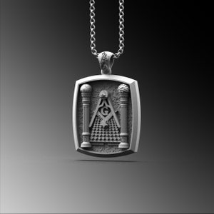 Sterling Silver Masonic Pendant Necklace: Twin Pillars, Freemasonry ...
