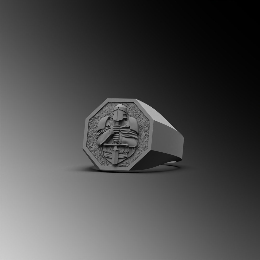 Medieval Knight Ring, Crusader Signet Ring, Mens Silver Templar Ring ...