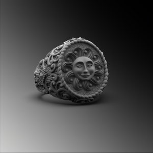 Mens Sun Ring, Silver Sun Rings for Man, 925k Sterling Sun Signet Ring ...