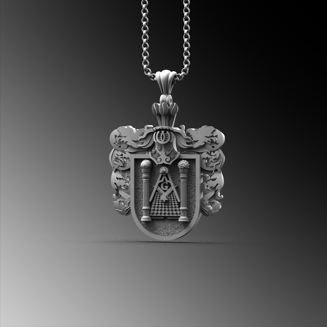 Mason Pendant Silver Masonic Symbol Necklace for Man Silver Freemasonry ...