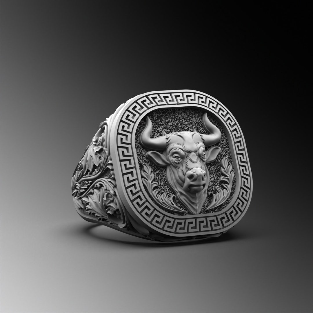 Taurus Bull 925 Silver Animal Ring, Sterling Silver Signet Ring, Zodiac ...