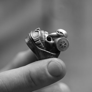 Silver Gas Mask Rings for Man Gas Mask Skull Ring Sterling Silver Gas ...