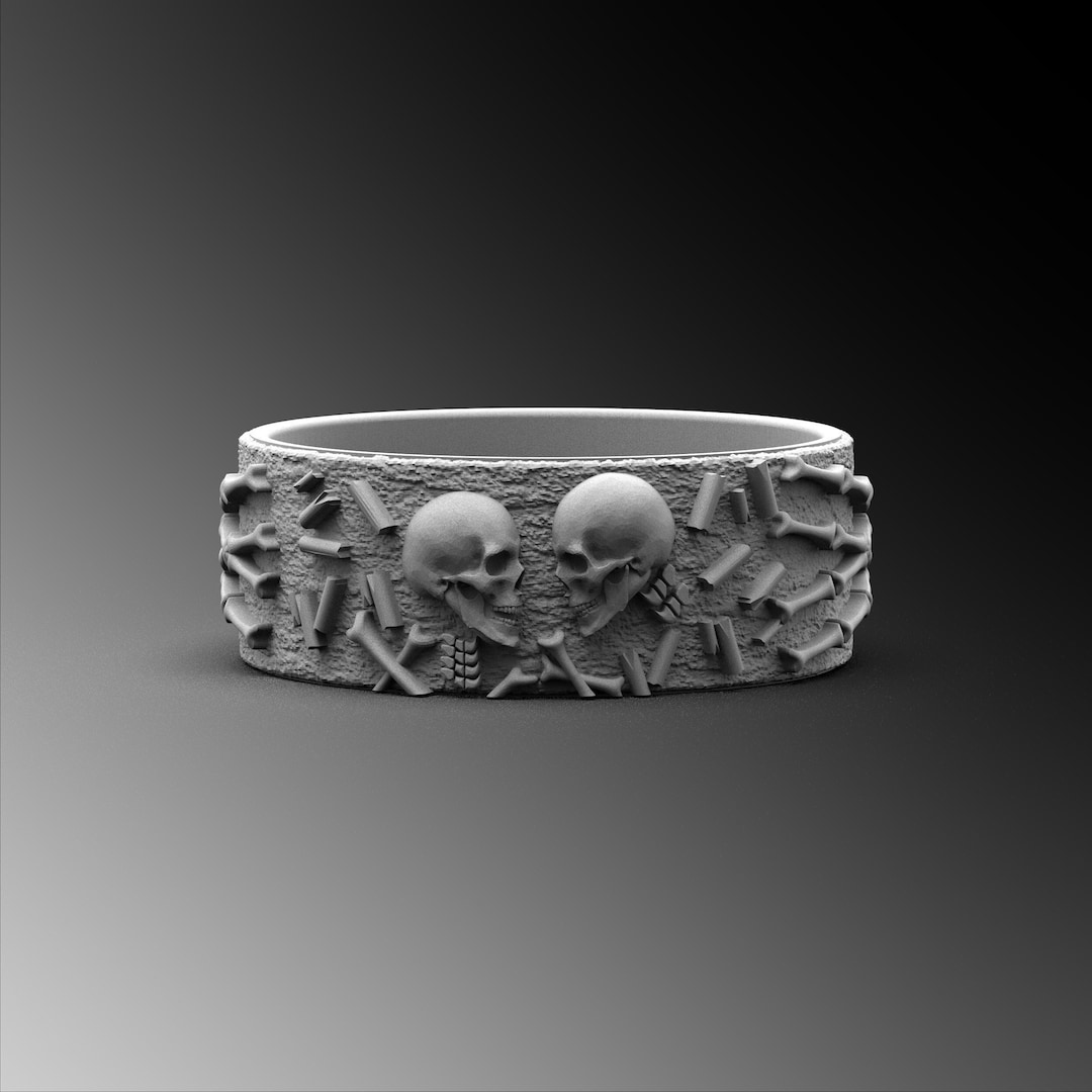 Mens Wedding Band Skull Sterling Silver Skeleton Rings 925k Unique ...