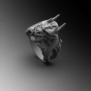 Silver Chinese Dragon Ring Mens Dragon Ring Men Signet Ring Dragon Head ...