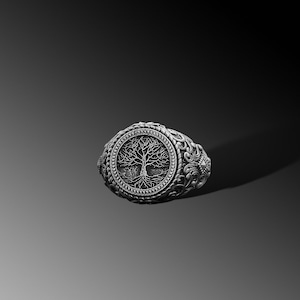 Handmade Sterling Silver Yggdrasil Tree of Life Signet Ring, Norse ...