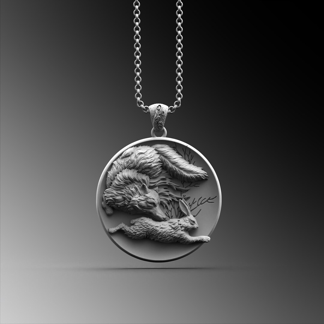Fox Hunting Rabbit Pendant Handmade Silver Fox Necklace Best Fox Silver ...