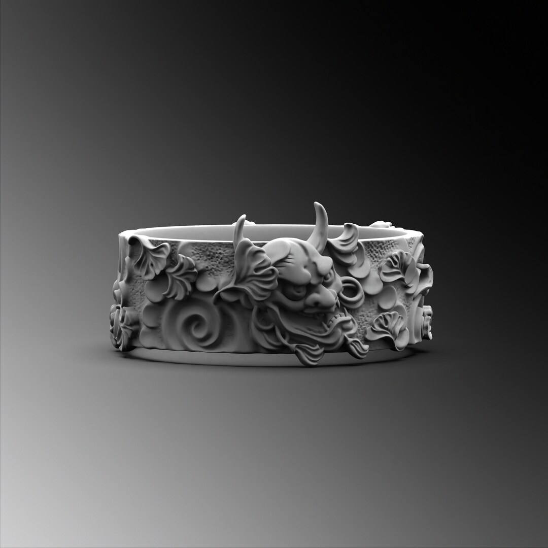 Oni Mask Band Ring for Men, Hannya Mask Ring in Sterling Silver, Demon ...