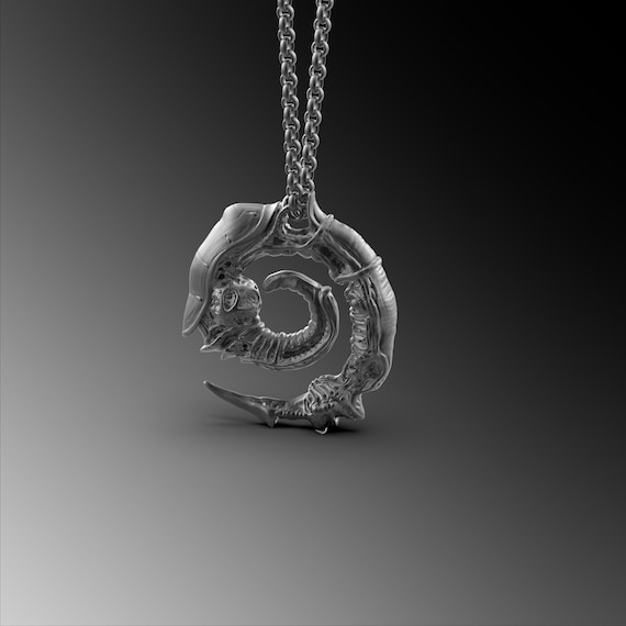 Silver Alien Pendant for Man Alien Swarm Necklace Unique - Etsy