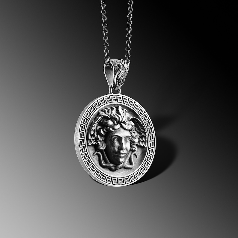 Sterling Silver Medusa Head Pendant Necklace, Mythical Gorgon Jewelry ...