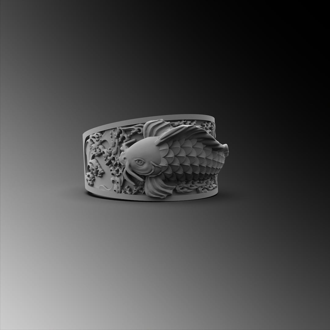 Japanese Koi Fish Cool Ring for Men, Carp Ring for Boyfriend, Sea ...