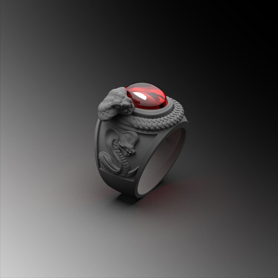 Mens Cobra Silver Snake Signet Rings for Man Gemstone Serpent Signet Ring Silver Cobra Unique ...