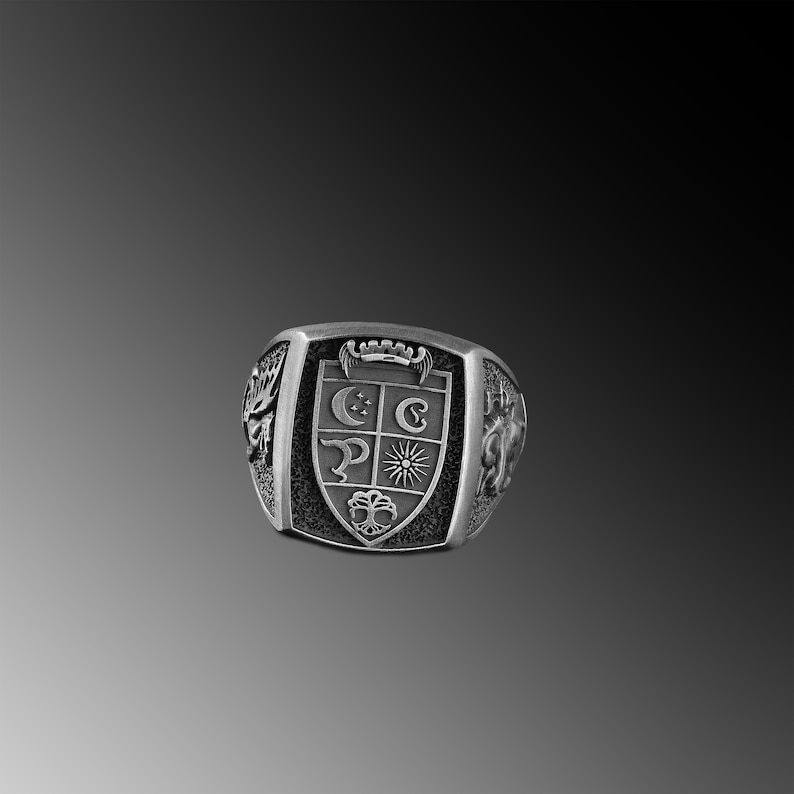 Custom Family Crest Signet Ring for Men, Sterling Silver Wappenring ...