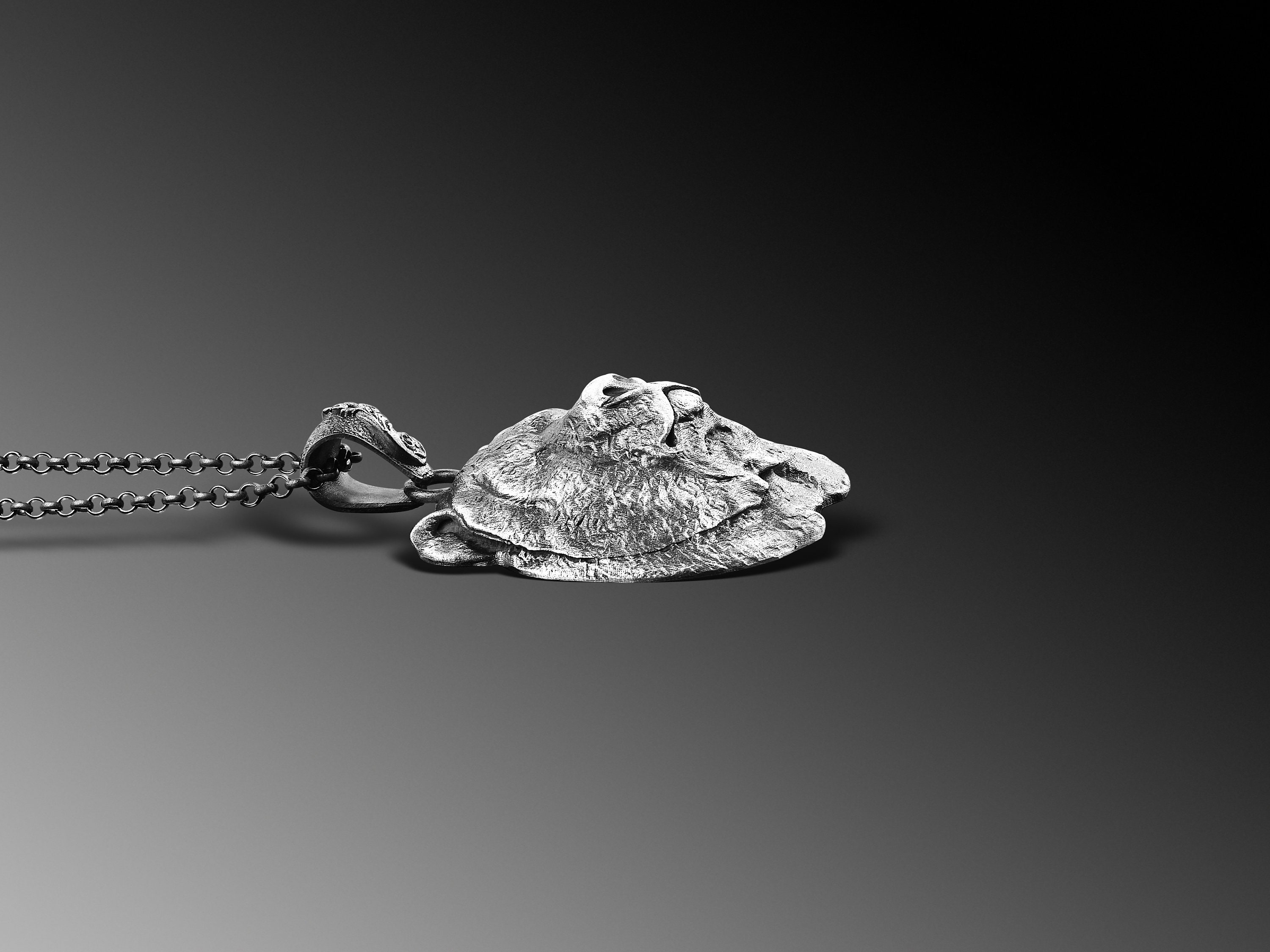 Silver Bear Medallion Mens Grizzly Bear Pendant for Man Sterling Silver ...