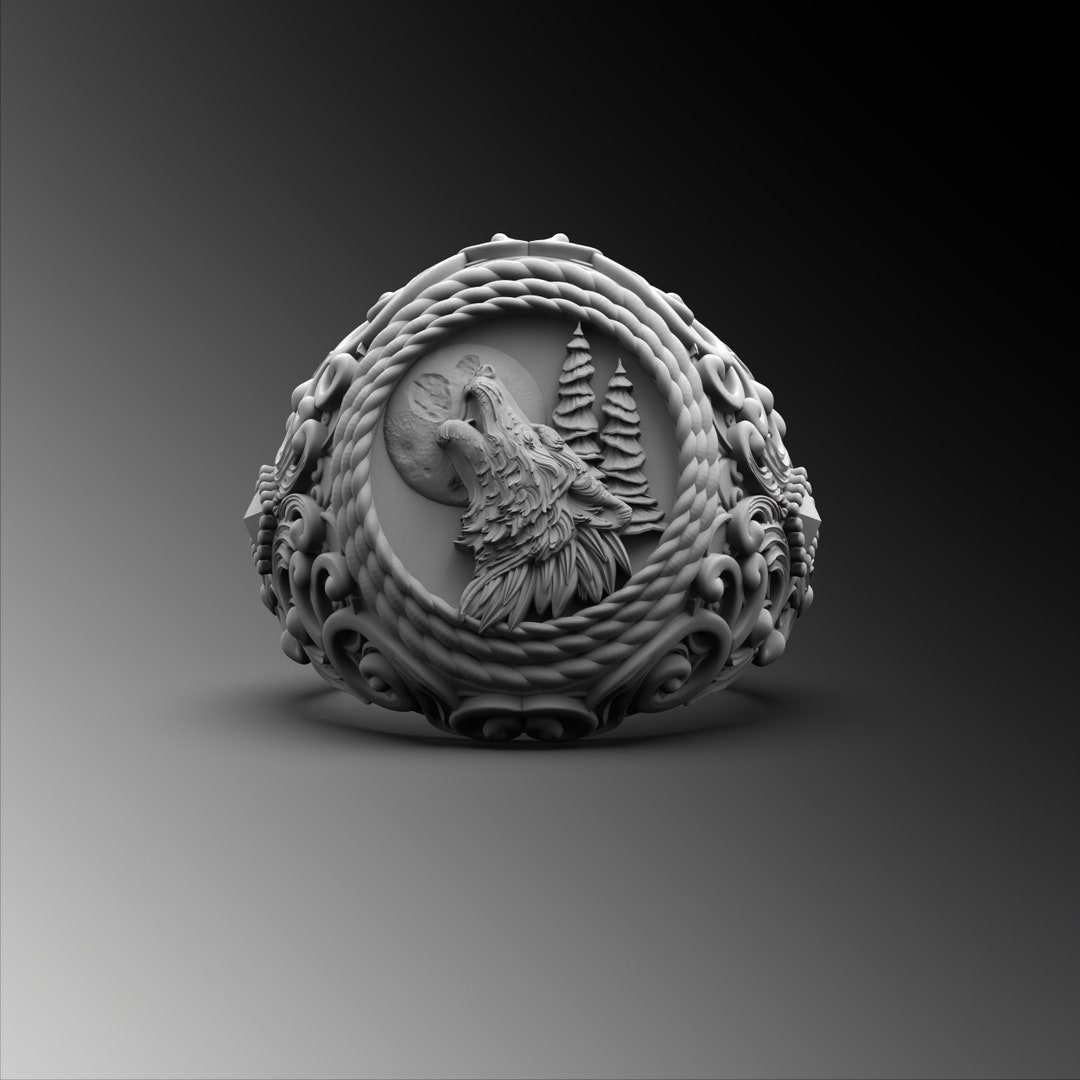 Mens Howling Wolf Ring Silver Wolf Ring Mens Signet Ring Wolf Head ...