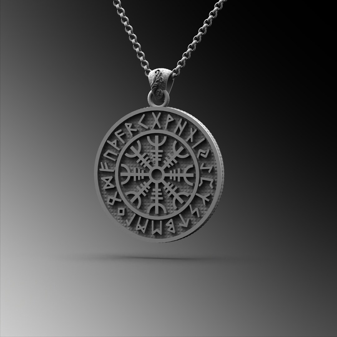 Viking Vegvisir and Runes Necklace, Viking Compass and Norse Runes Coin ...