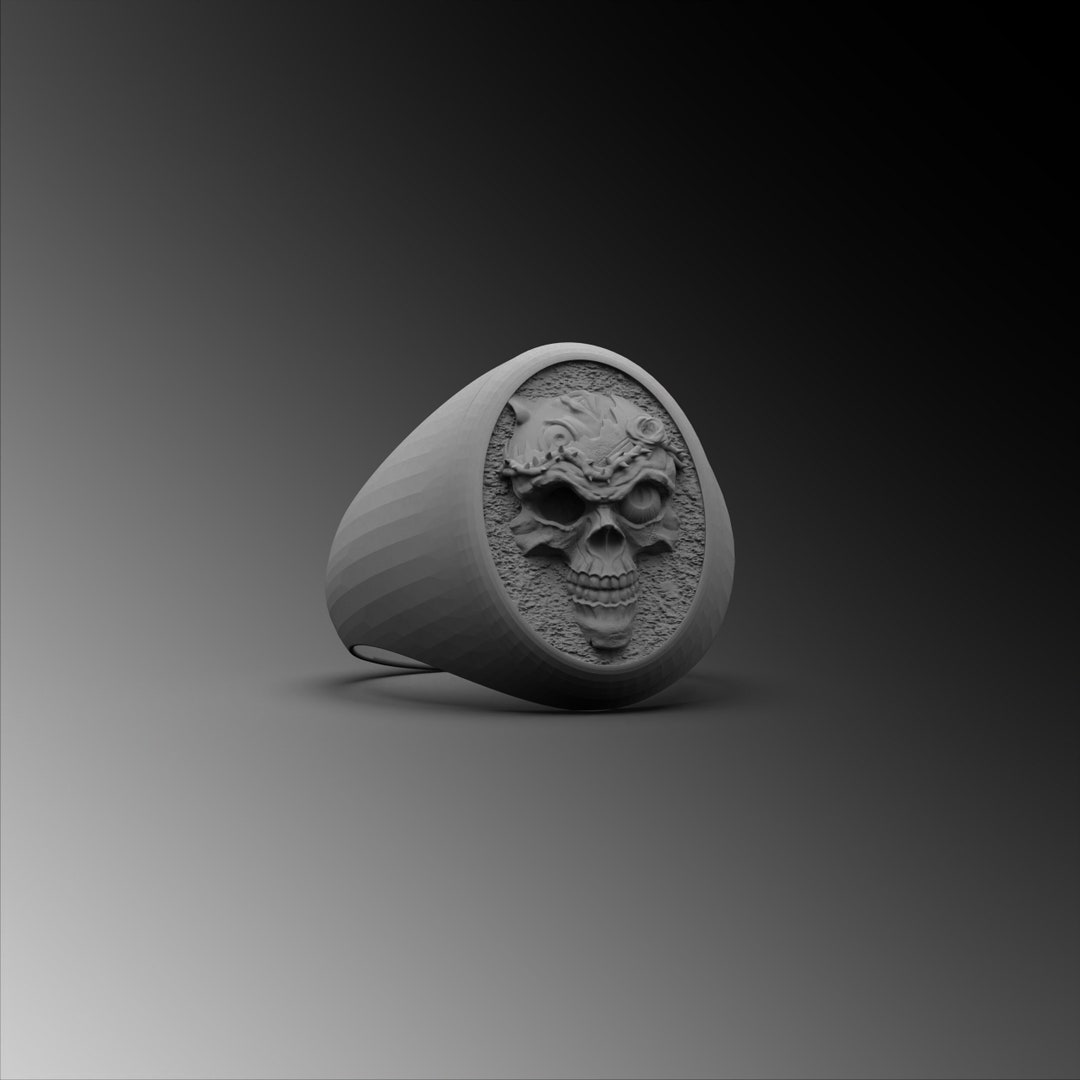 Demon Skull Ring in Sterling Silver, Ram Skull With Horns Man Ring Gothic Biker Ring Hell Satan ...