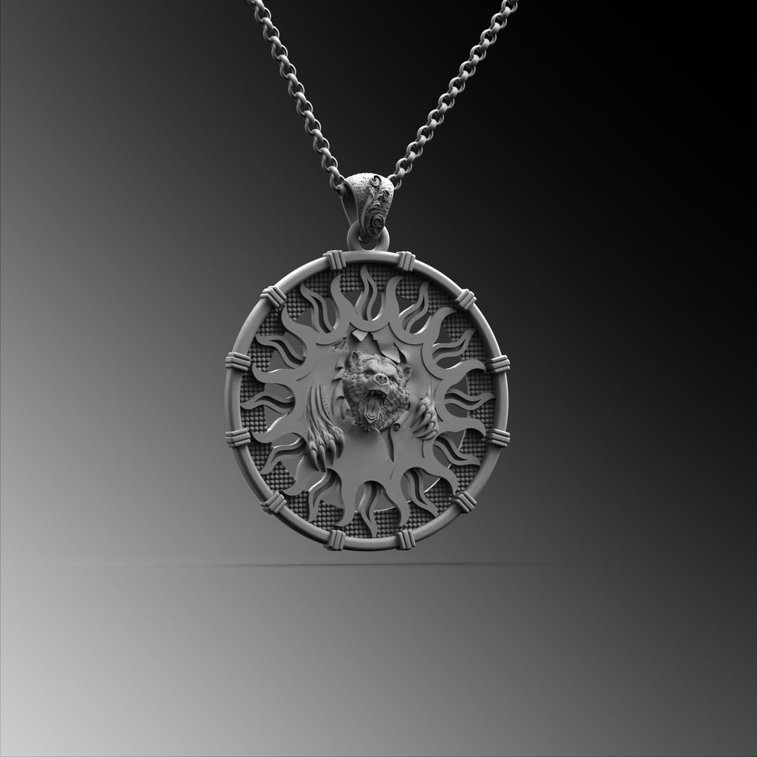 Silver Bear Medallion Mens Grizzly Bear Pendant for Man Sterling Silver ...