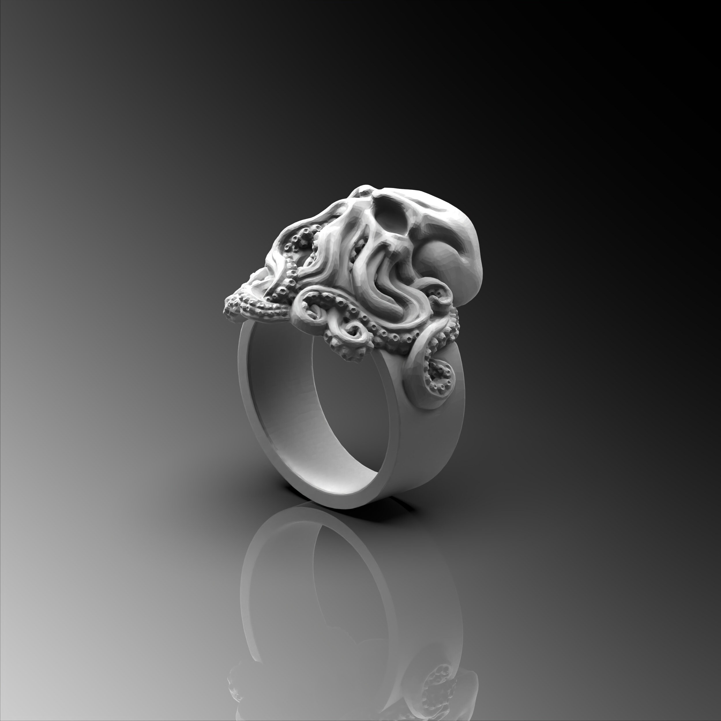Silver Cthulhu Skull Ring Mens Octopus Monster Ring Handmade - Etsy