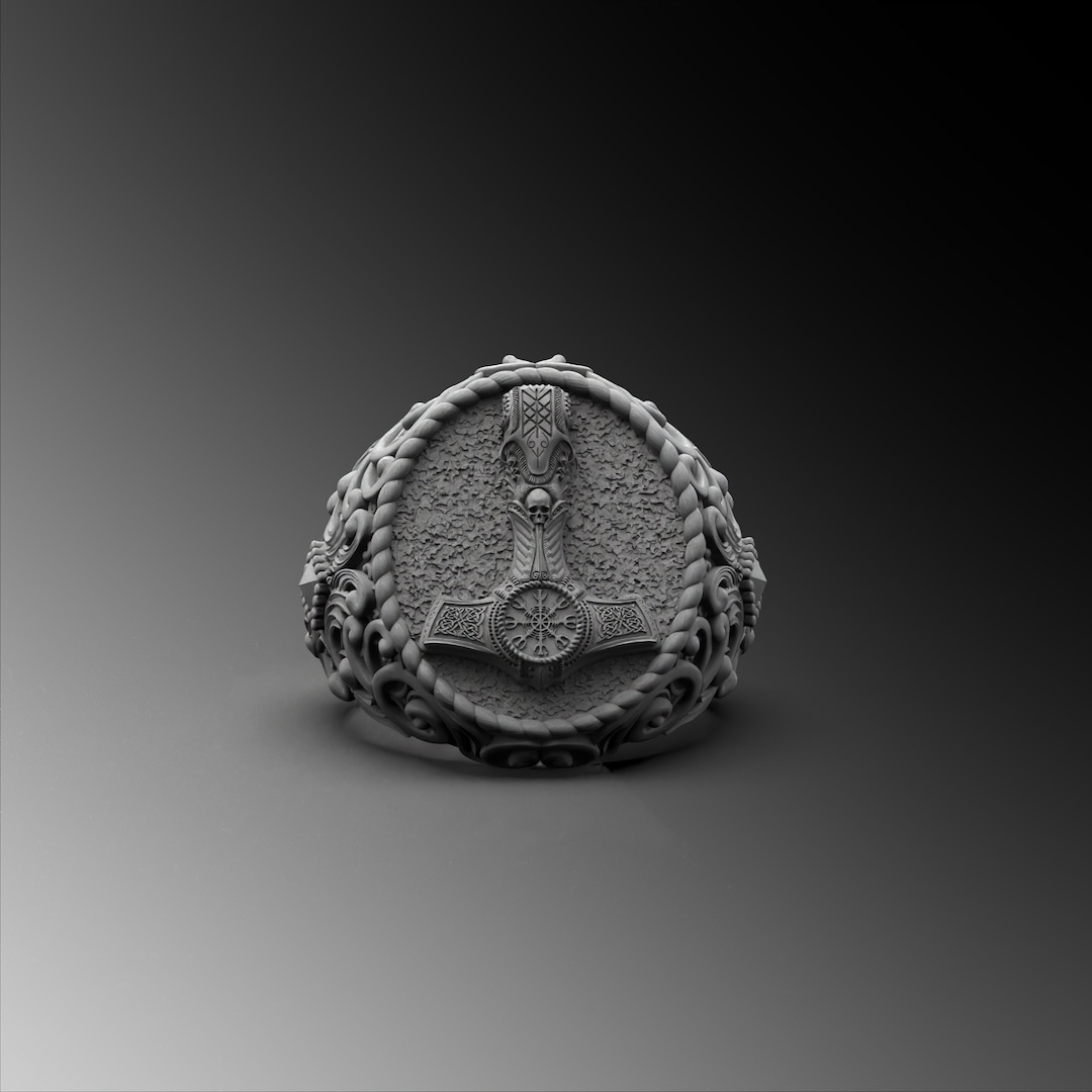 Mens Viking Ring Silver Mjolnir Ring Unique Viking Signet Ring Men Thor ...