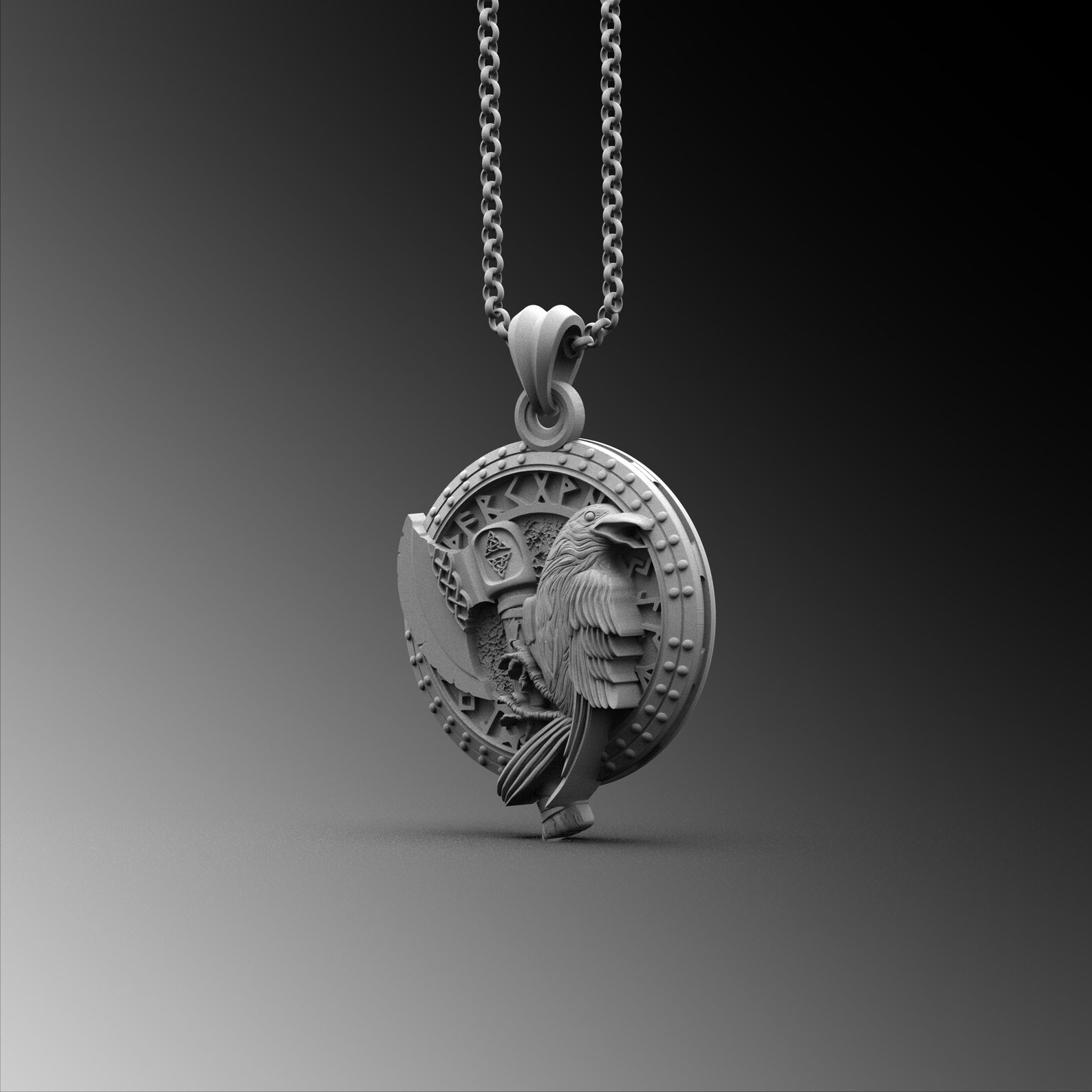 Mens Viking Raven Pendant Silver Viking Necklace for Man Viking Warrior ...