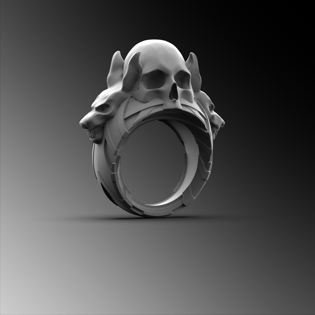 Dog Skull Ring Silver Signet Skull Rings for Man Doberman Silver Ring ...