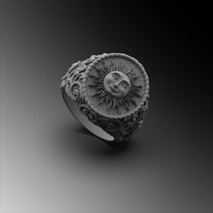 Mens Sun Ring, Silver Sun Rings for Man, 925k Sterling Sun Signet Ring ...