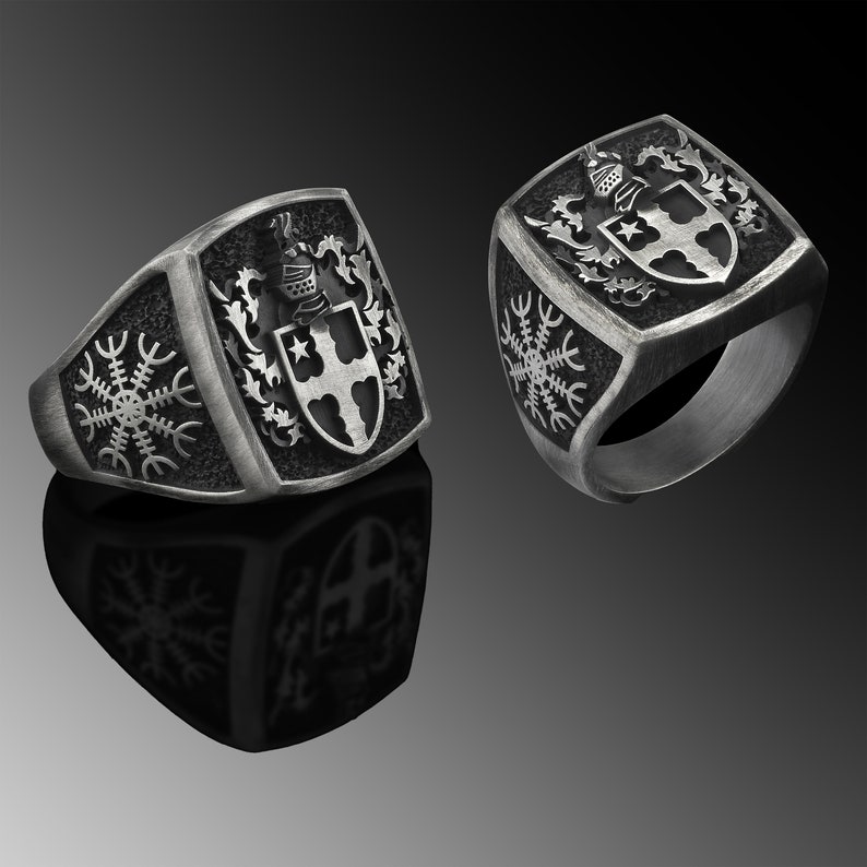 Custom Family Crest Signet Ring, Sterling Silver Coat of Arms - Etsy
