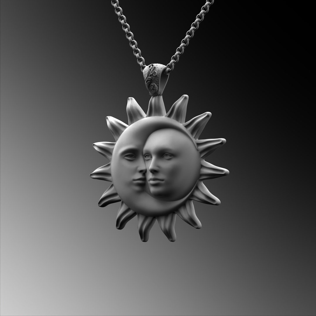 Sun and Moon Necklace Mens Silver Pendant Sun and Moon Pendant Silver ...