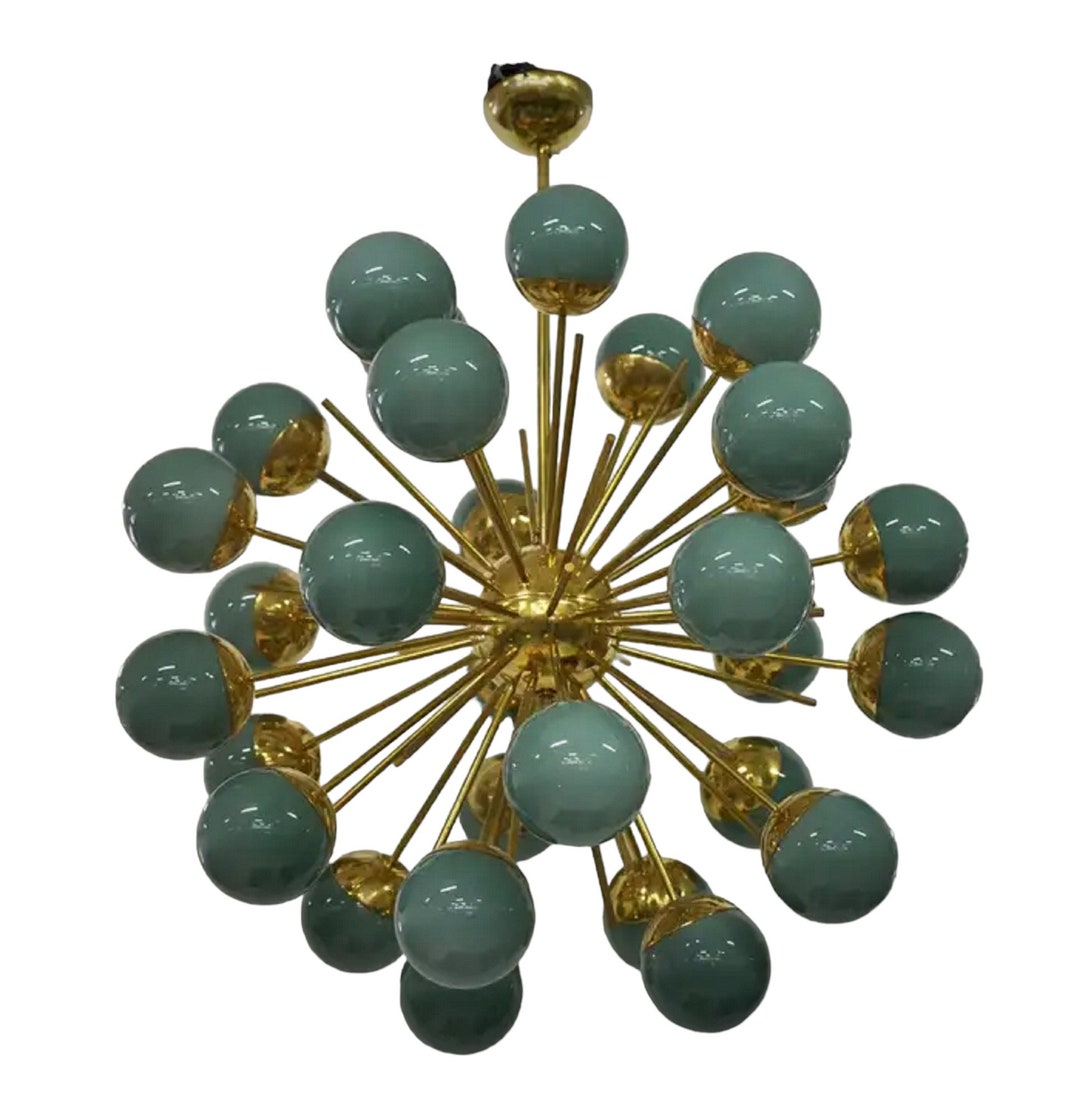 Sputnik Style 1950's Brass Green Glass Ball Chandelier Urchin Italian ...