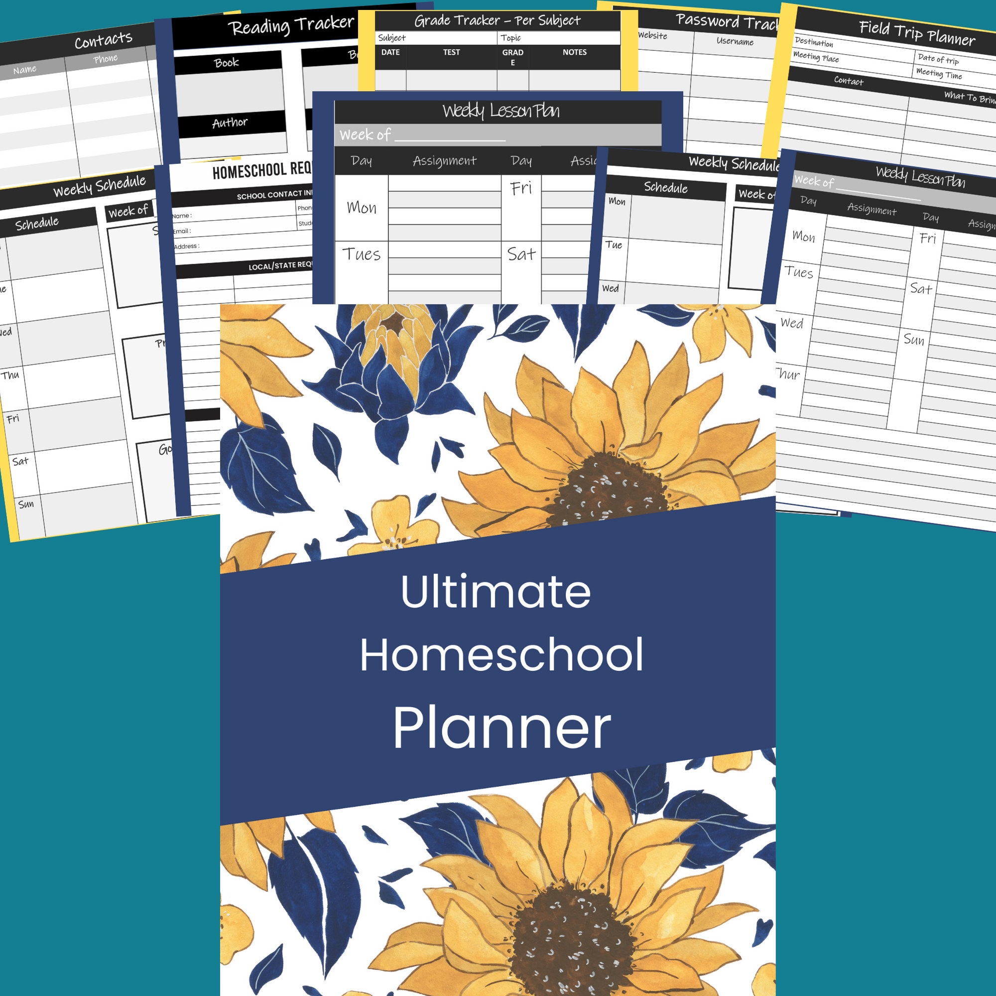 The Ultimate Homeschool Planner - Sunflower, Blue and Yellow, A4 ...
