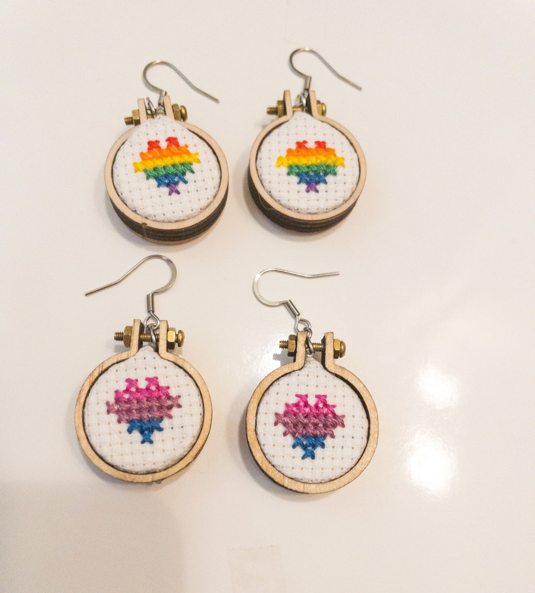 Pride Heart Earrings Cross Stitch Earrings Pride Flag Bisexual Flag ...