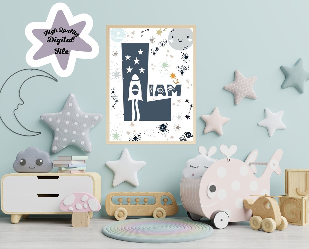 Space Alphabet Art Stellar Theme Printable Nursery Wall Decor High ...
