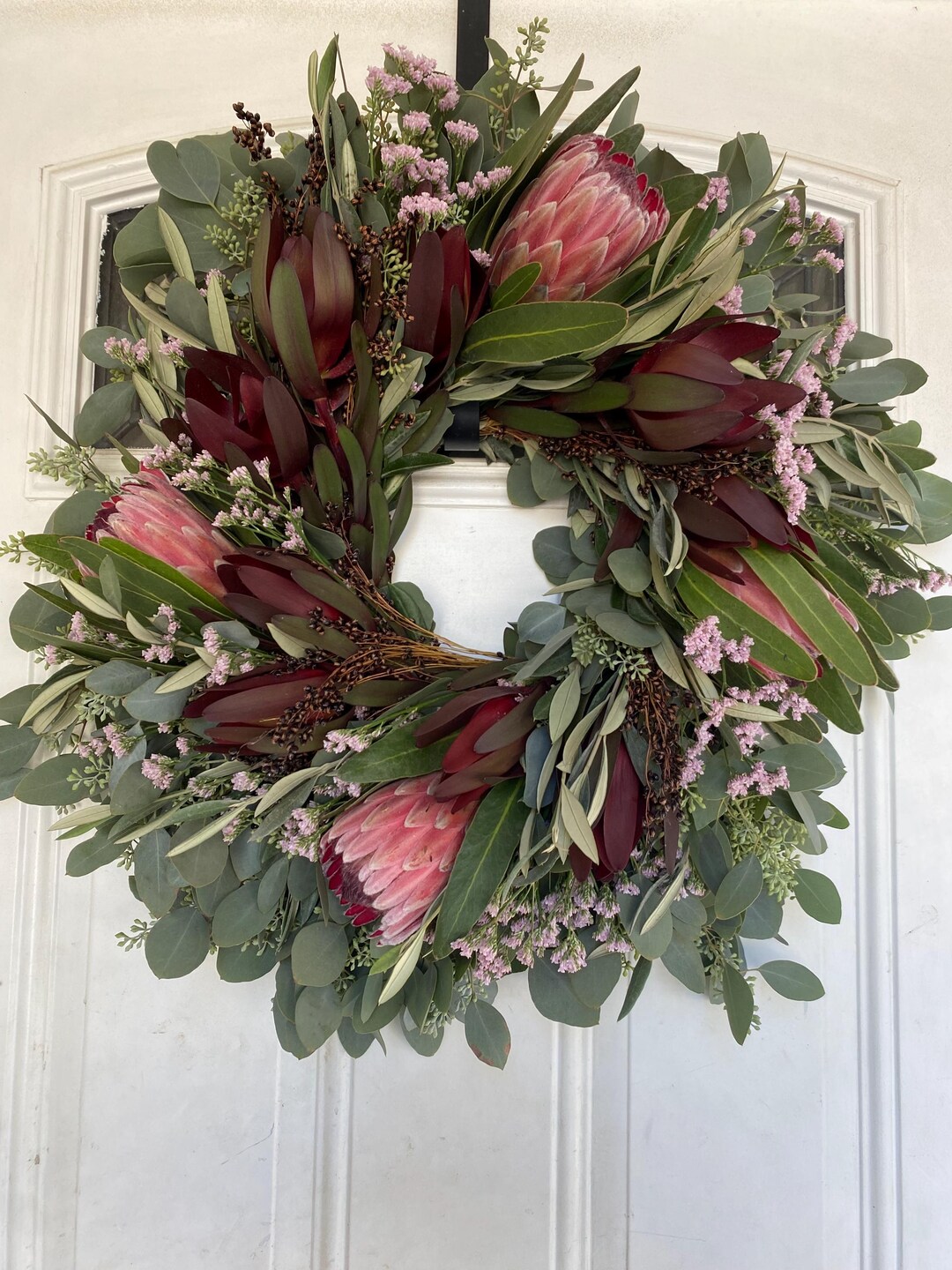 Fresh Protea Safari Eucalyptus Seeded Misty Sorghum Wreath, Fall Wreath ...